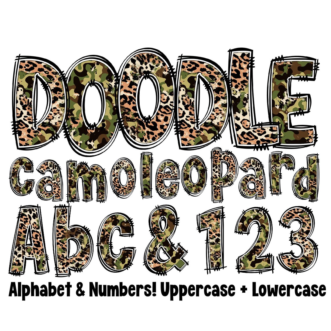 Camo Leopard Doodle Alphabet, Mix Match Doodle Letters, Glitter and ...