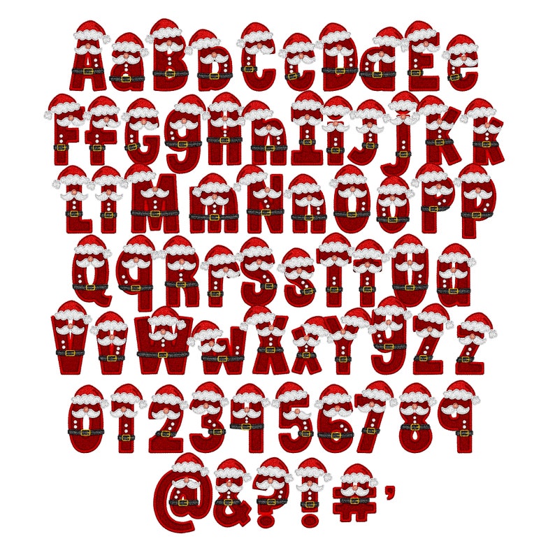 Santa Christmas Alphabet PNG, Faux Embroidery Classic Stitch Patch ...