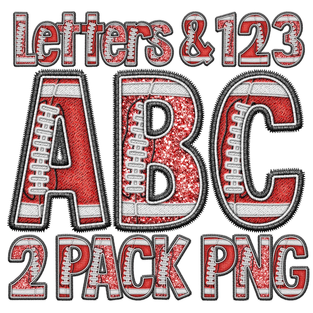 Red and Black Football Alphabet, Faux Embroidery Stitch Alpha, American ...