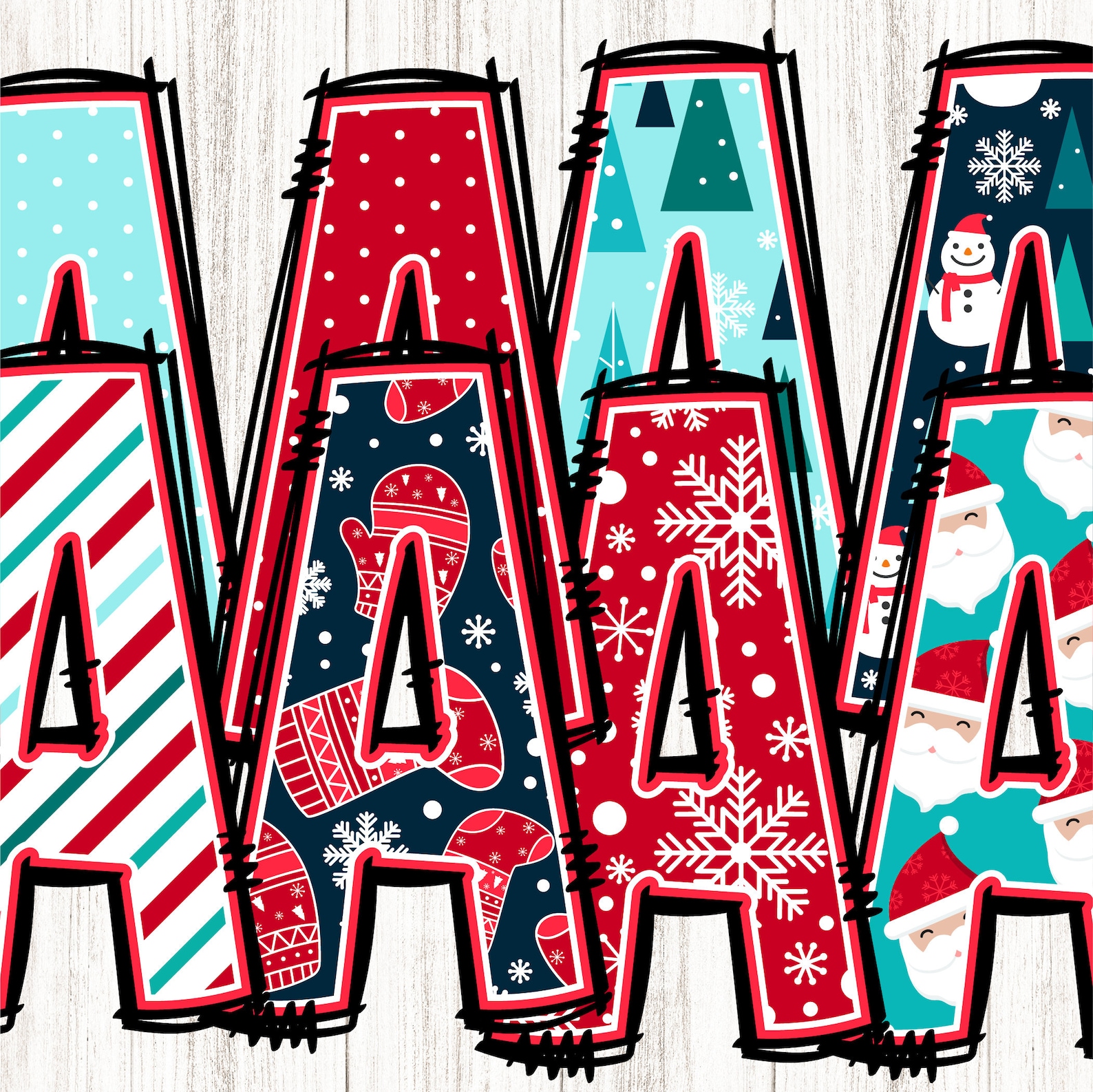 Doodle Alphabet Bundle, 16 Sets in Christmas Paper Patterns, Bonus ...