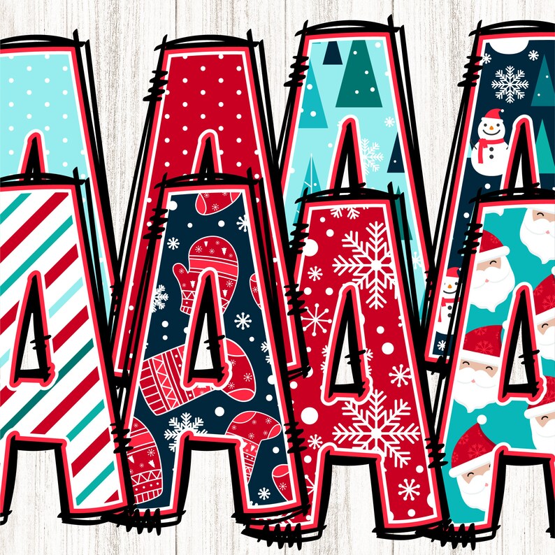 Doodle Alphabet Bundle, 16 Sets in Christmas Paper Patterns, Bonus ...
