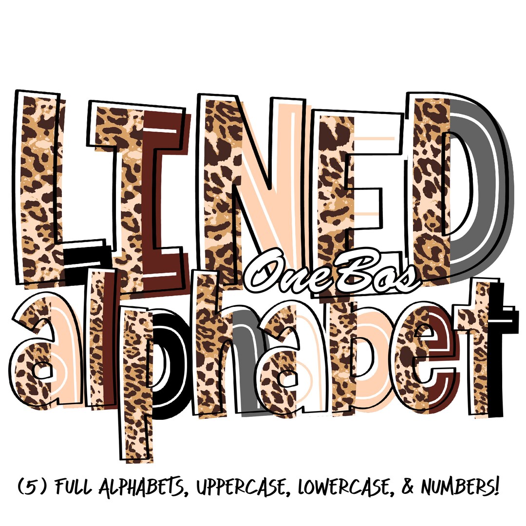 Leopard Split Alphabet PNG, Neutrals Letter Bundle, Inline Line ...