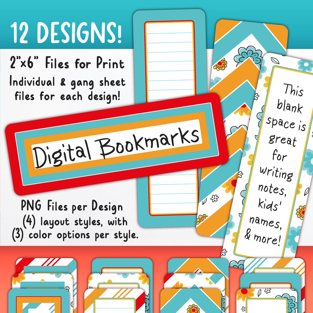 Digital Bookmark Printables, Clipart Bundle Set of 12, Doodle Flowers ...
