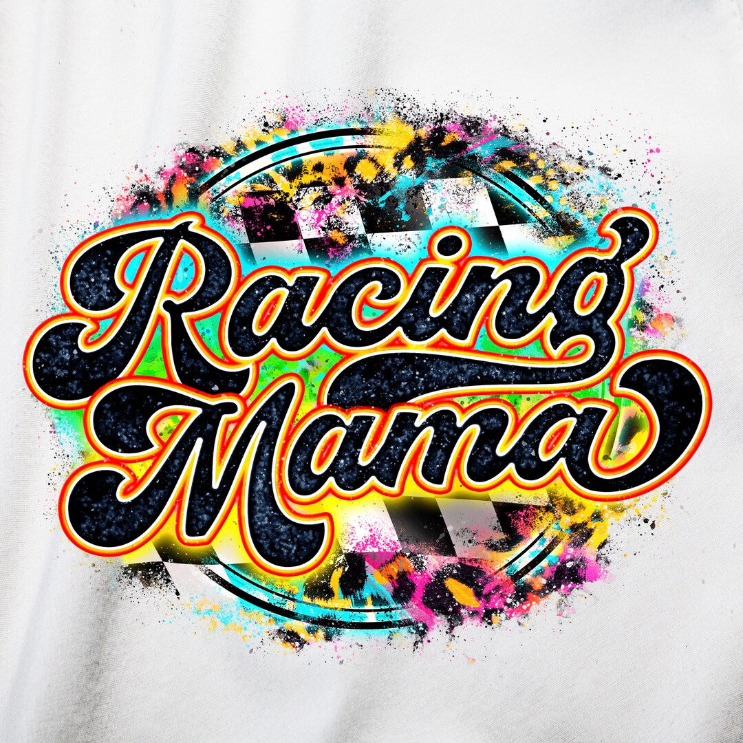 Racing Mama PNG With Checkered Leopard Rainbow | Retro Letter ...