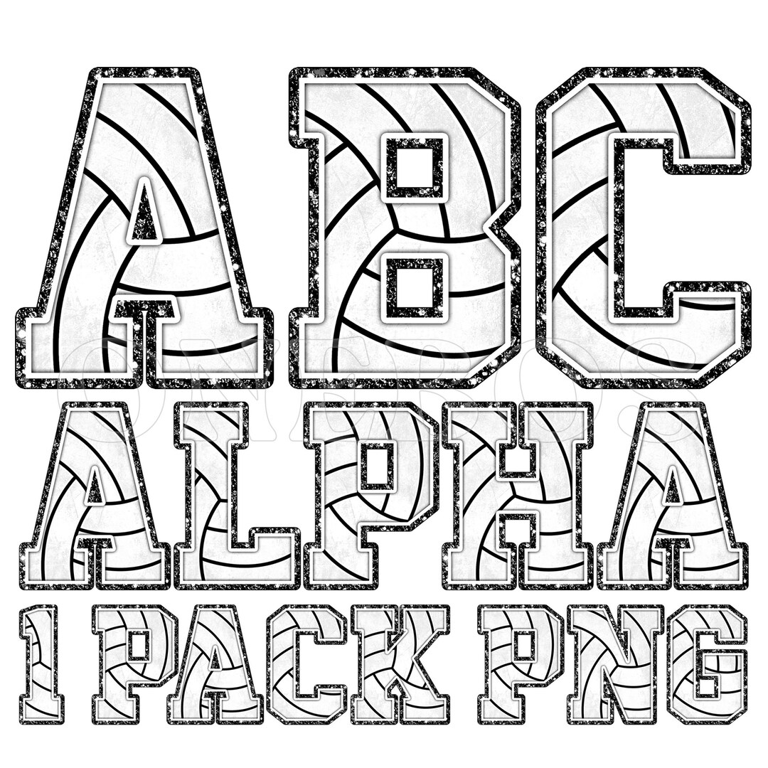 Volleyball Letters PNG, Volleyball Alpha, Block Glitter Varsity College ...