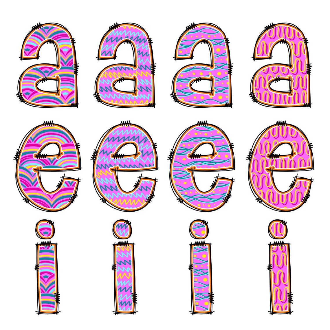 Spring Doodle Alpha Packs Set of 4 PNG Fill Doodle Alphabets | Etsy