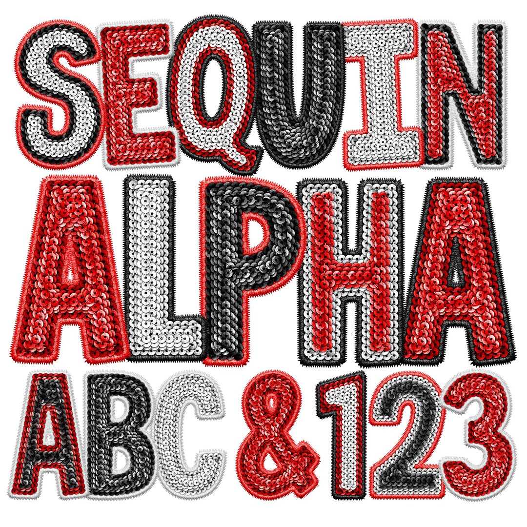 Faux Embroidery Alphabet Bundle, 15 Stitch Styles, Sequin Alphabet PNG ...