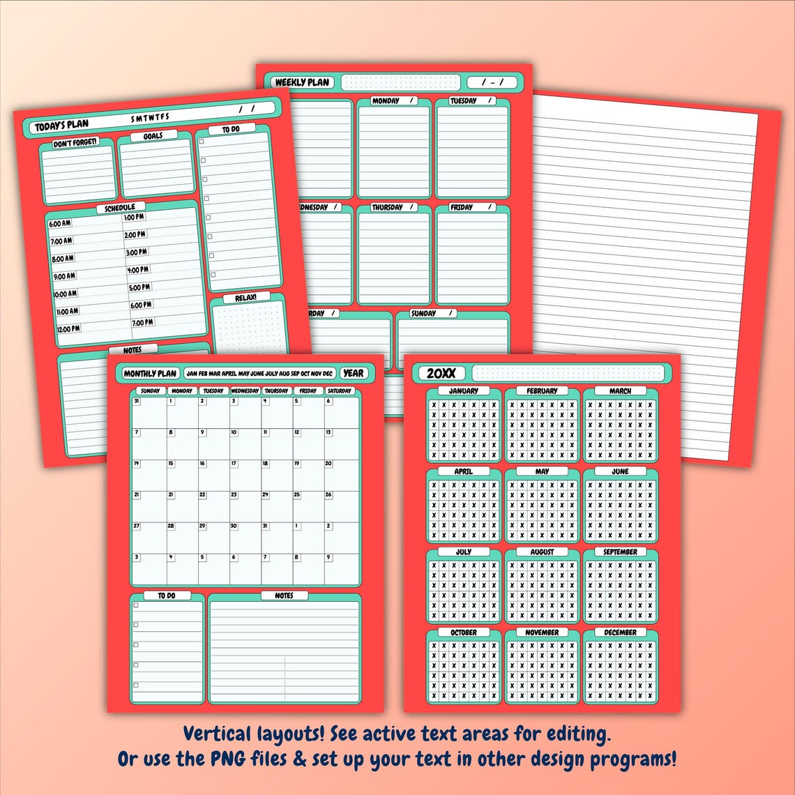 Calendar Pack - Editable Daily | Weekly | Monthly | Yearly | Red, Sea ...