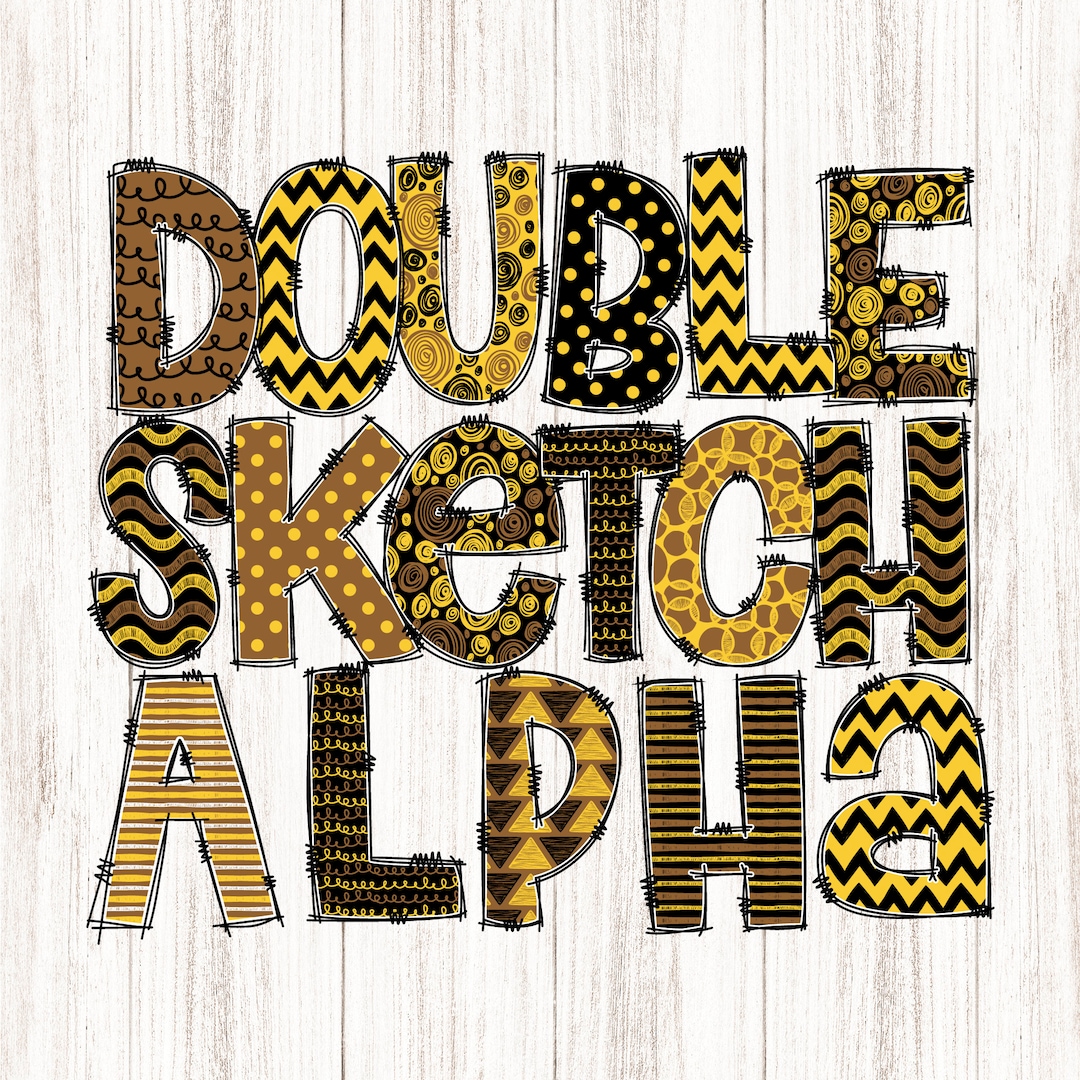 Alphabet Doodle PNG Bundle, Double Sketch Alpha, Pattern Filled Letters ...