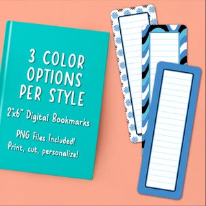 Digital Bookmarks (printable), Clipart Bundle Set of 12 | Lined & Blank ...