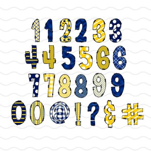 Doodle Alphabet in Navy Blue, Yellow Gold, 2 Sets of Letters With ...