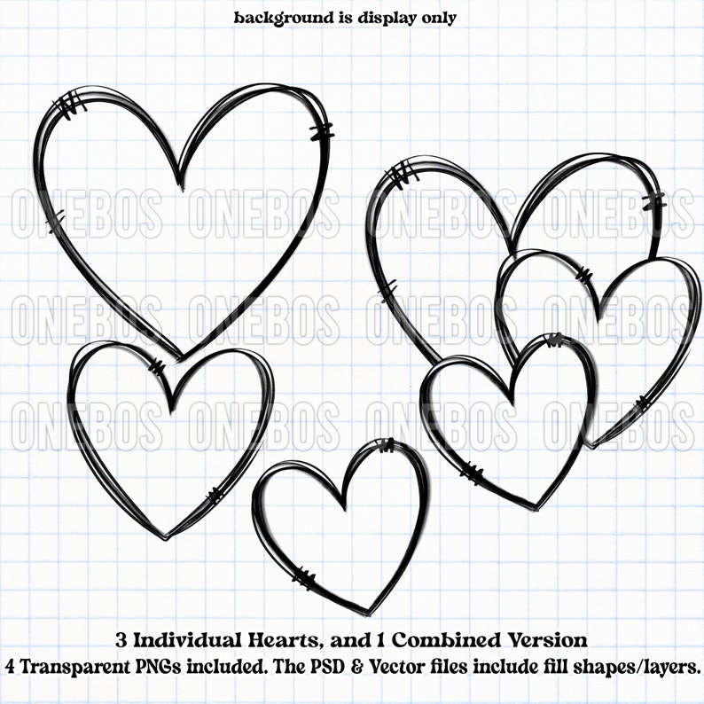 Doodle Heart PNG Hand Drawn Heart Trio in Svg Eps Ai Pdf - Etsy