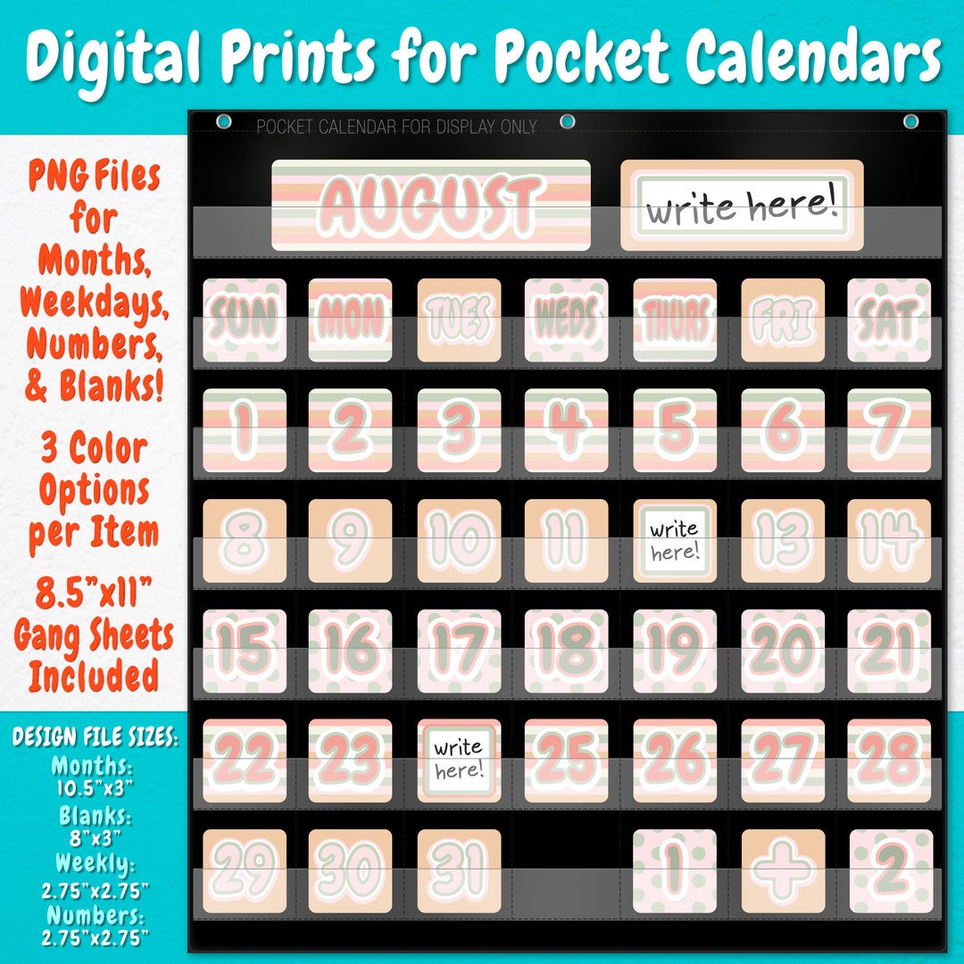 Wall Calendar - Pocket Chart for Teachers | Stripes, Polka Dots, Calm ...