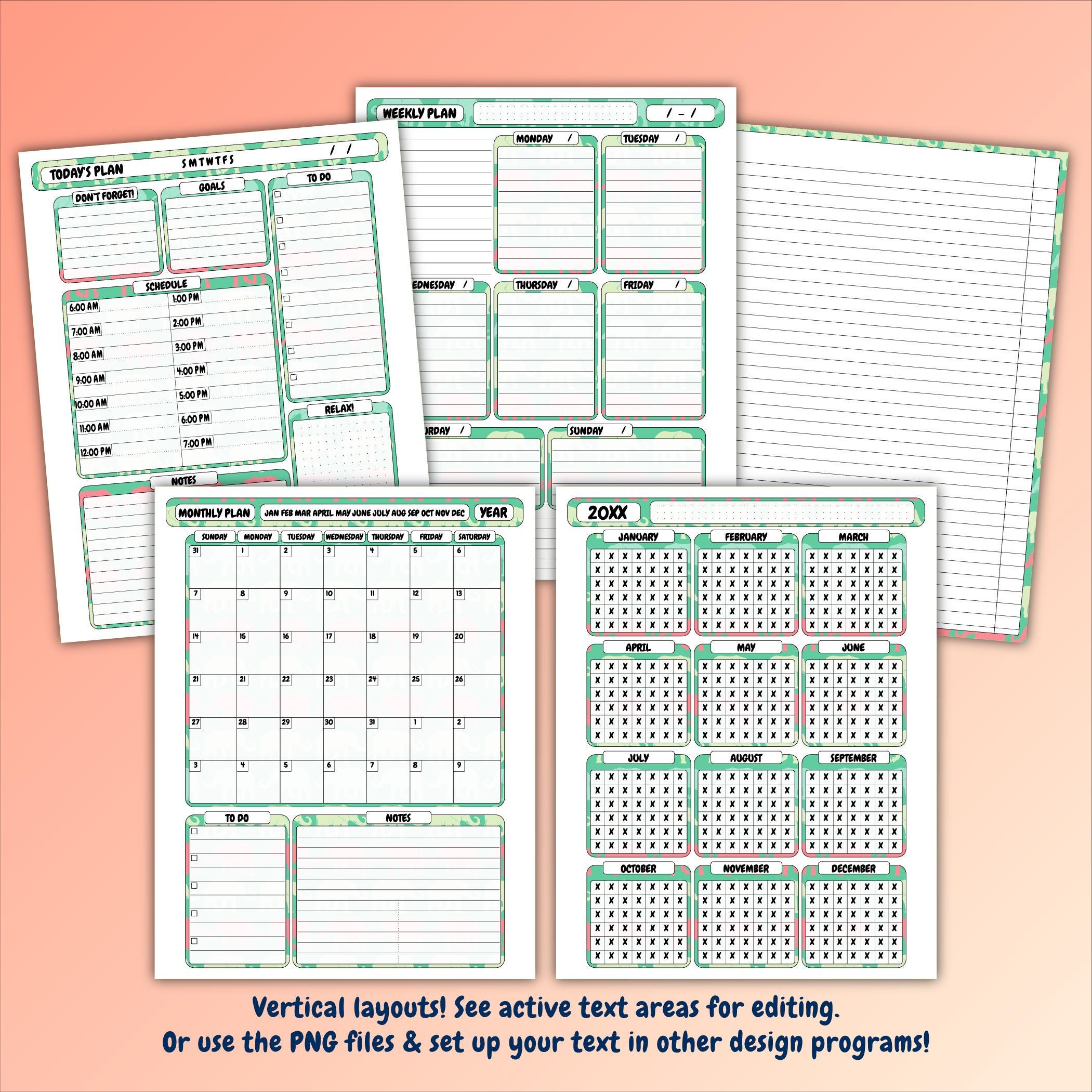 Calendar Pack - Editable Daily | Weekly | Monthly | Yearly | Elephant ...