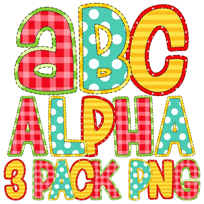 Doodle Dash Faux Applique Alphabet PNG, 3 Pack, Summer Mix V1 ...