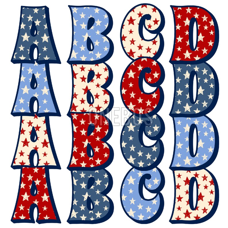 Star Spangled Retro Alphabets, Rockstar Boho Letters Bundle, Patriotic ...