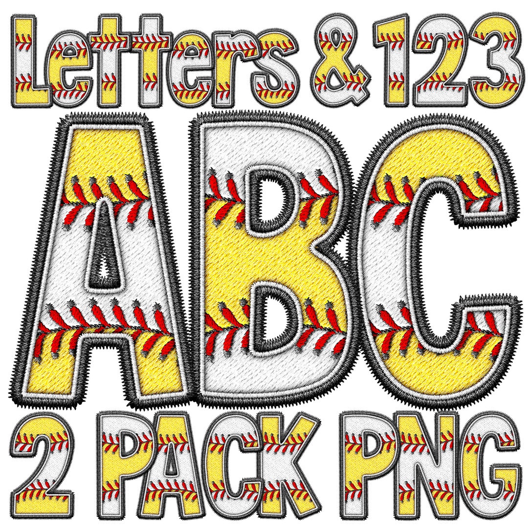 Baseball Softball Split PNG Alphabets, Faux Embroidery Stitch Alpha ...