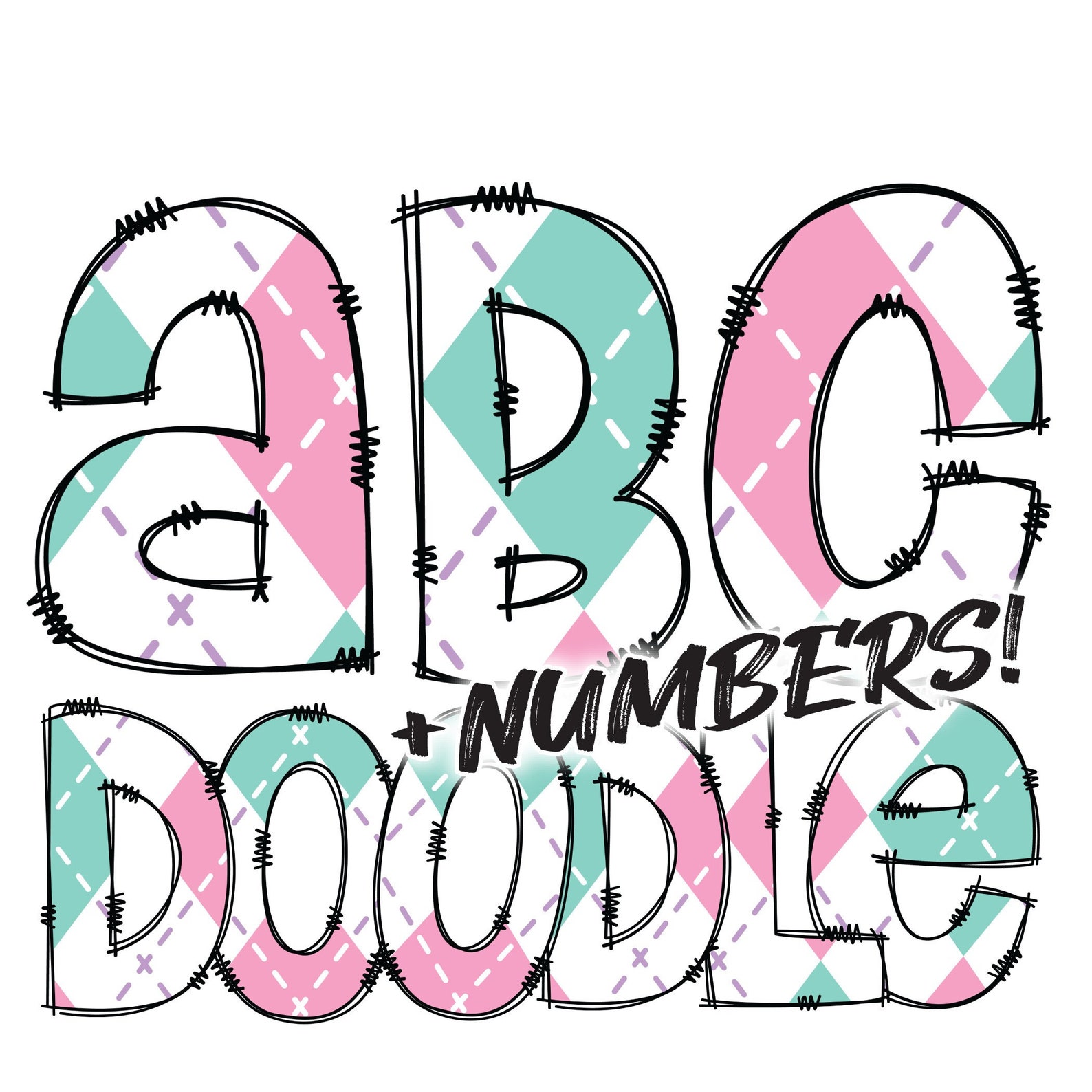 Digital Download | Doodle Letters Pink Teal Plaid 1 Pattern Fill | PNG ...