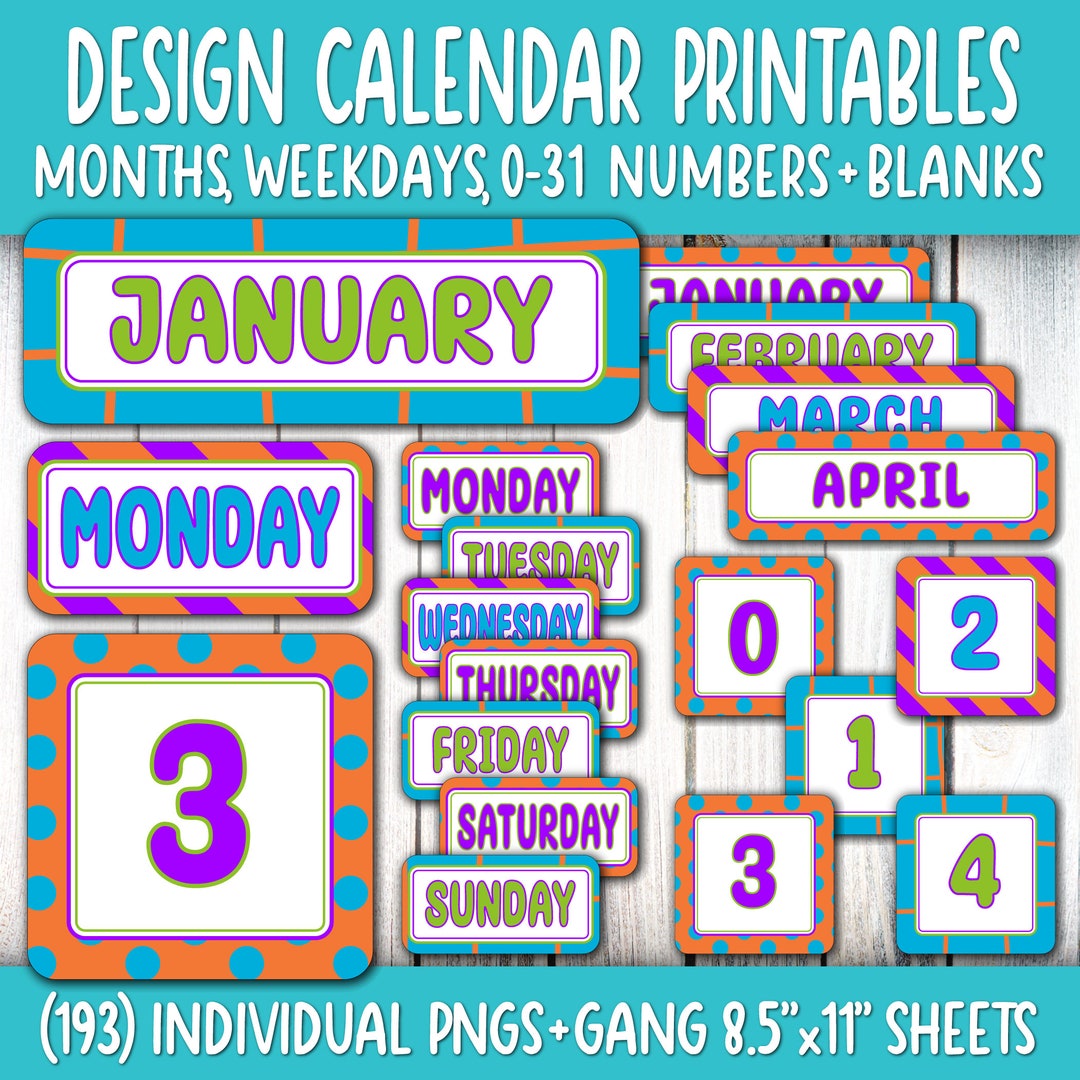 Wall Calendar - Standard - for Teachers | Grid, Stripes, Polka Dots ...