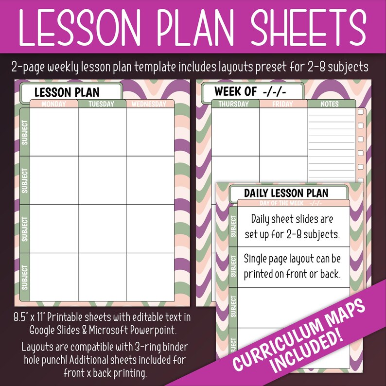 Lesson Plan Sheets & Curriculum Maps (editable) | Floral, Diamonds ...