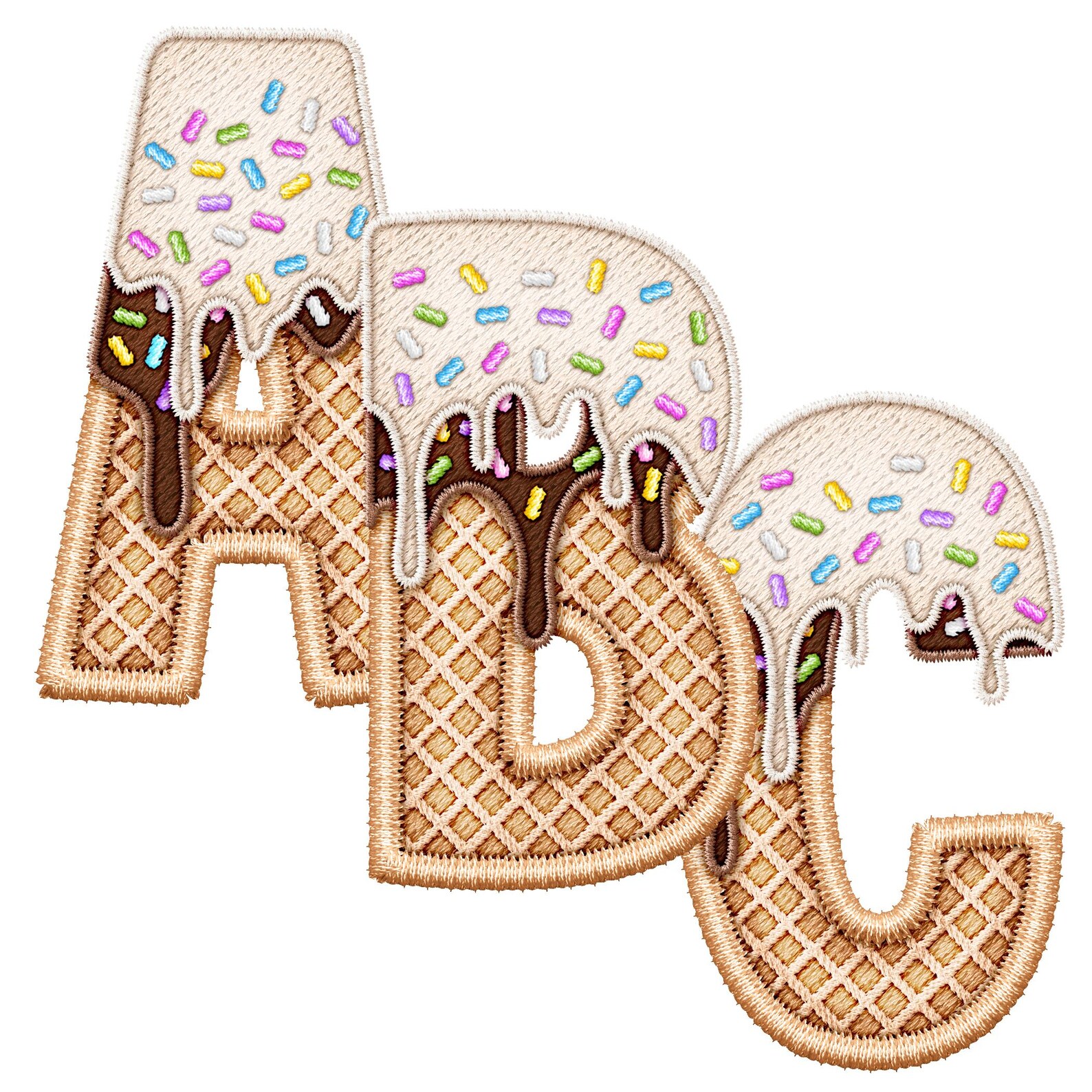 Ice-cream Cone Alphabet PNG, Faux Embroidery Drip Letters, Vanilla ...