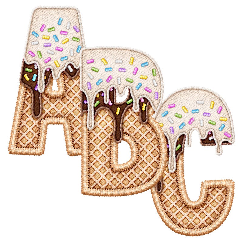 Ice-cream Cone Alphabet PNG, Faux Embroidery Drip Letters, Vanilla ...