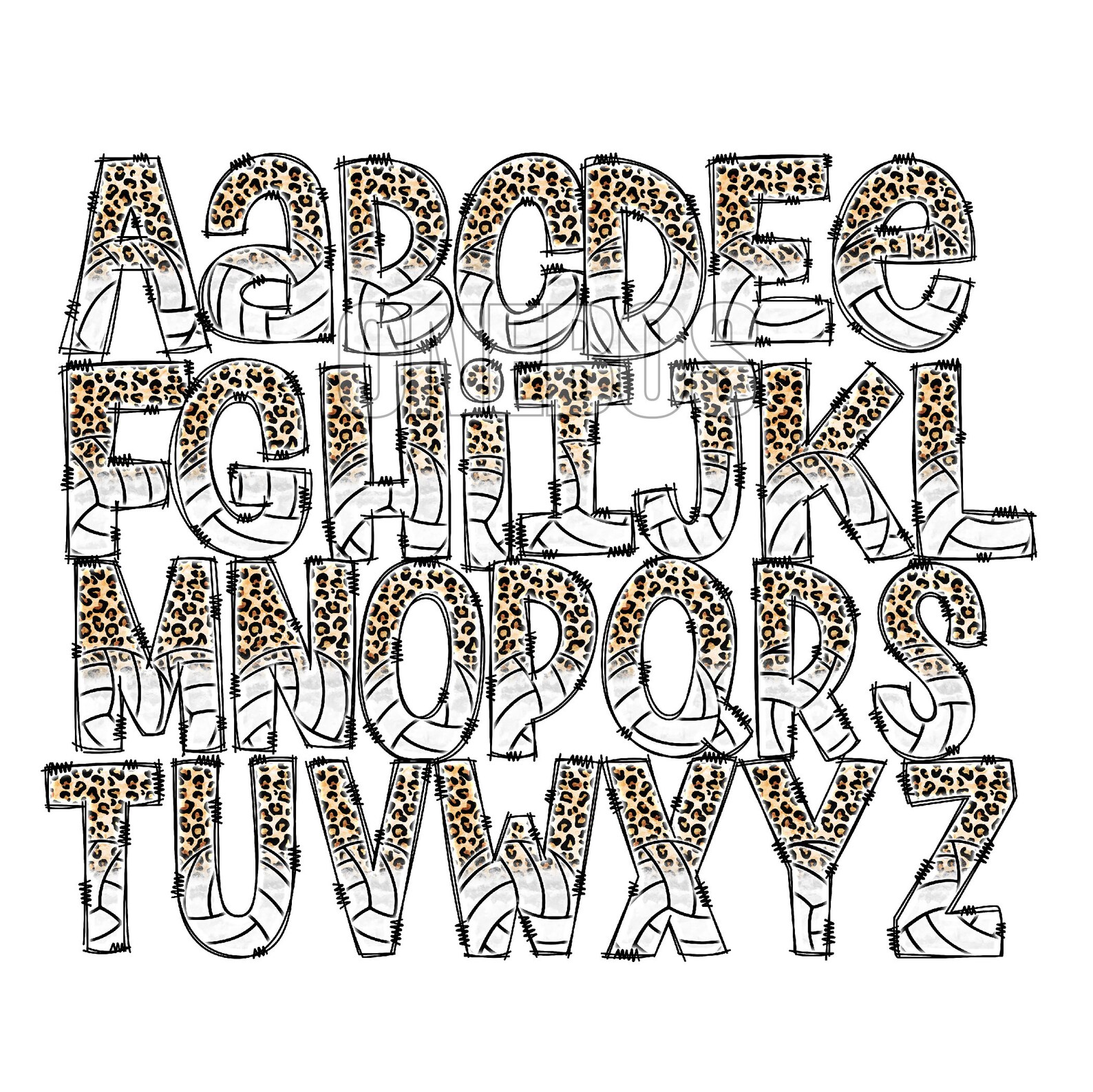 Volleyball Letters PNG Split Leopard Grooves Background - Etsy