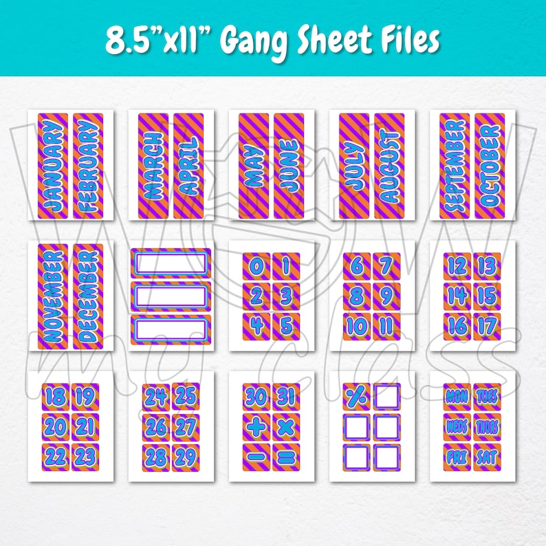 Wall Calendar - Pocket Chart for Teachers | Grid, Stripes, Polka Dots ...