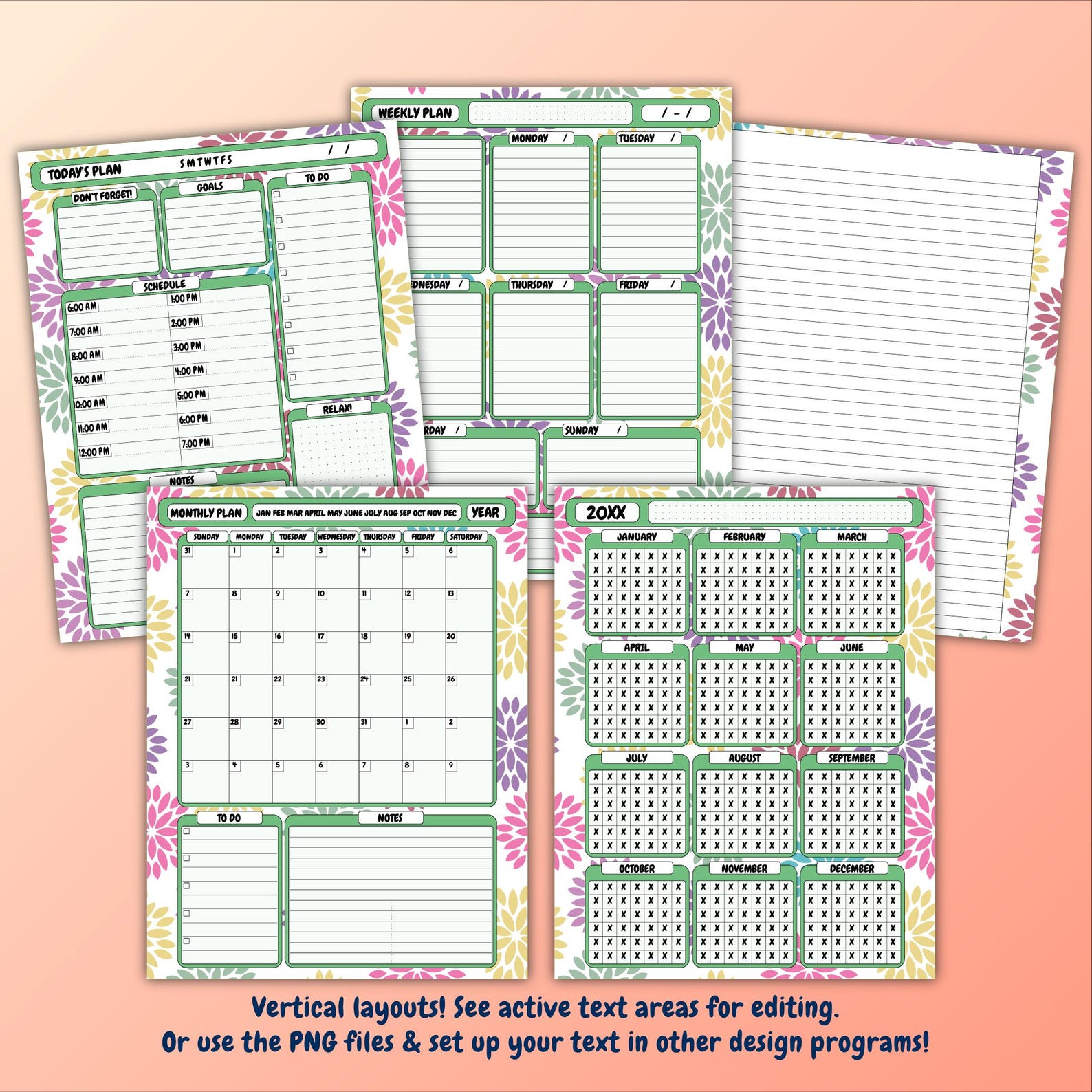 Calendar Pack - Editable Daily | Weekly | Monthly | Yearly | Flower ...