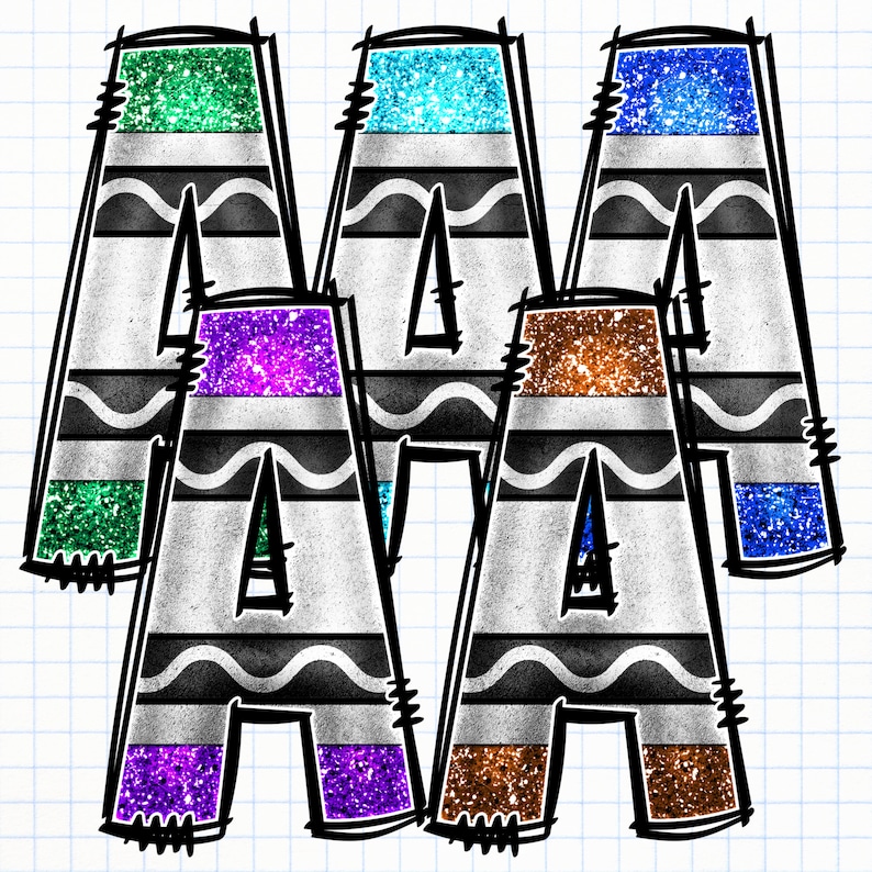 Glitter Crayons Alphabet Bundle 14 PNG Sets Rainbow Silver - Etsy