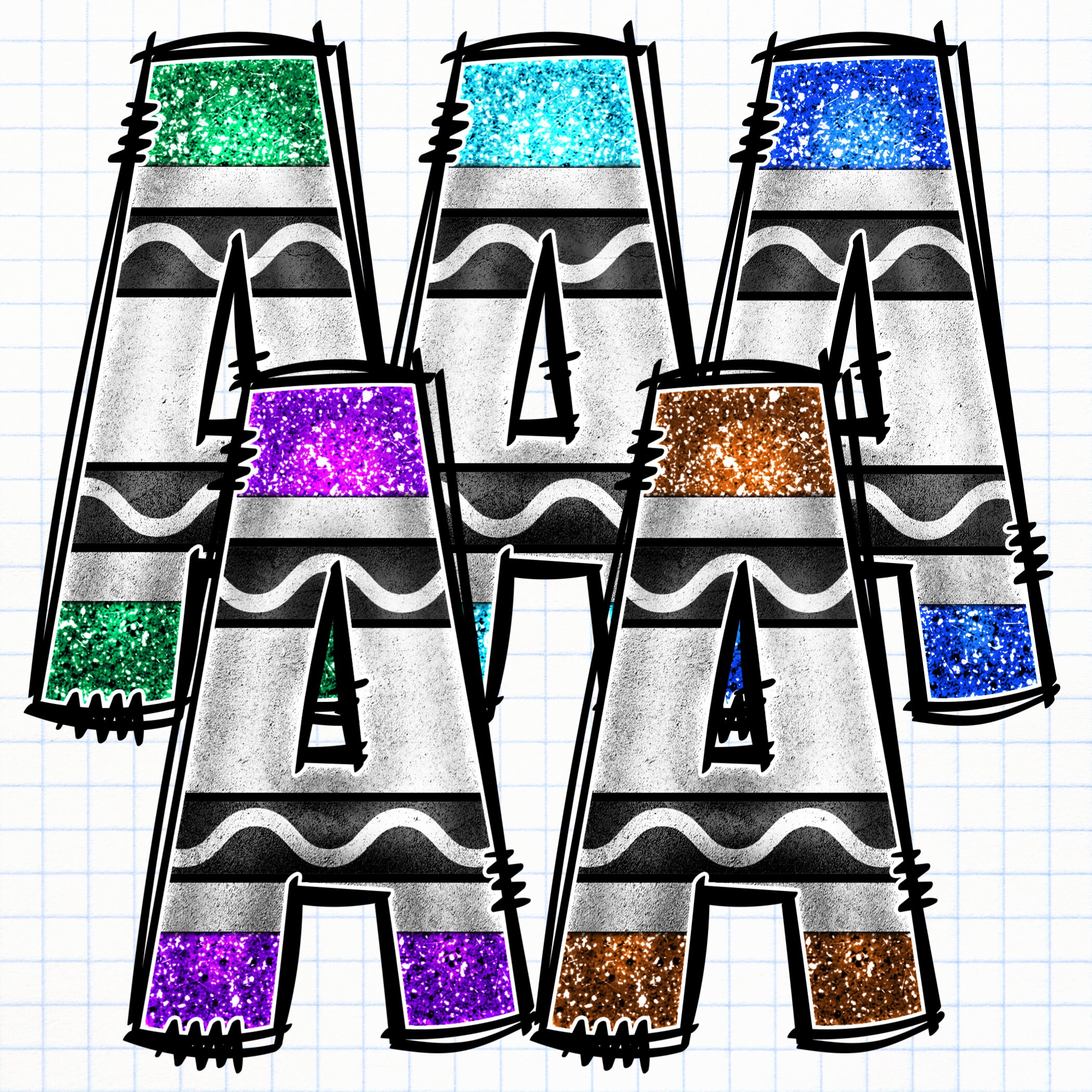Glitter Crayons Alphabet Bundle 14 PNG Sets Rainbow Silver - Etsy