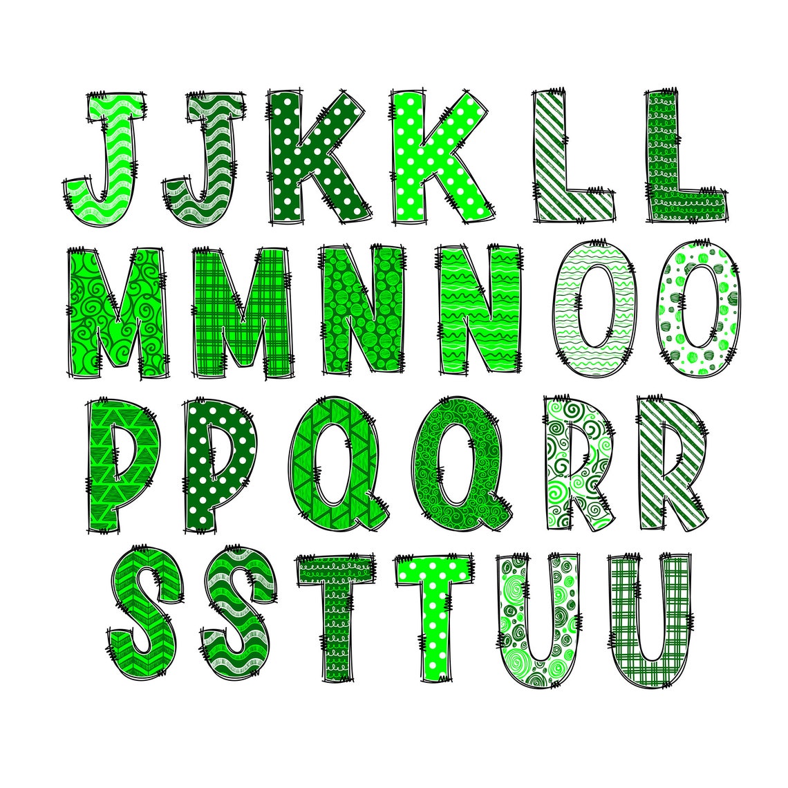 Alphabet Doodle Clipart Sketchy Doodle Fun School Green & | Etsy