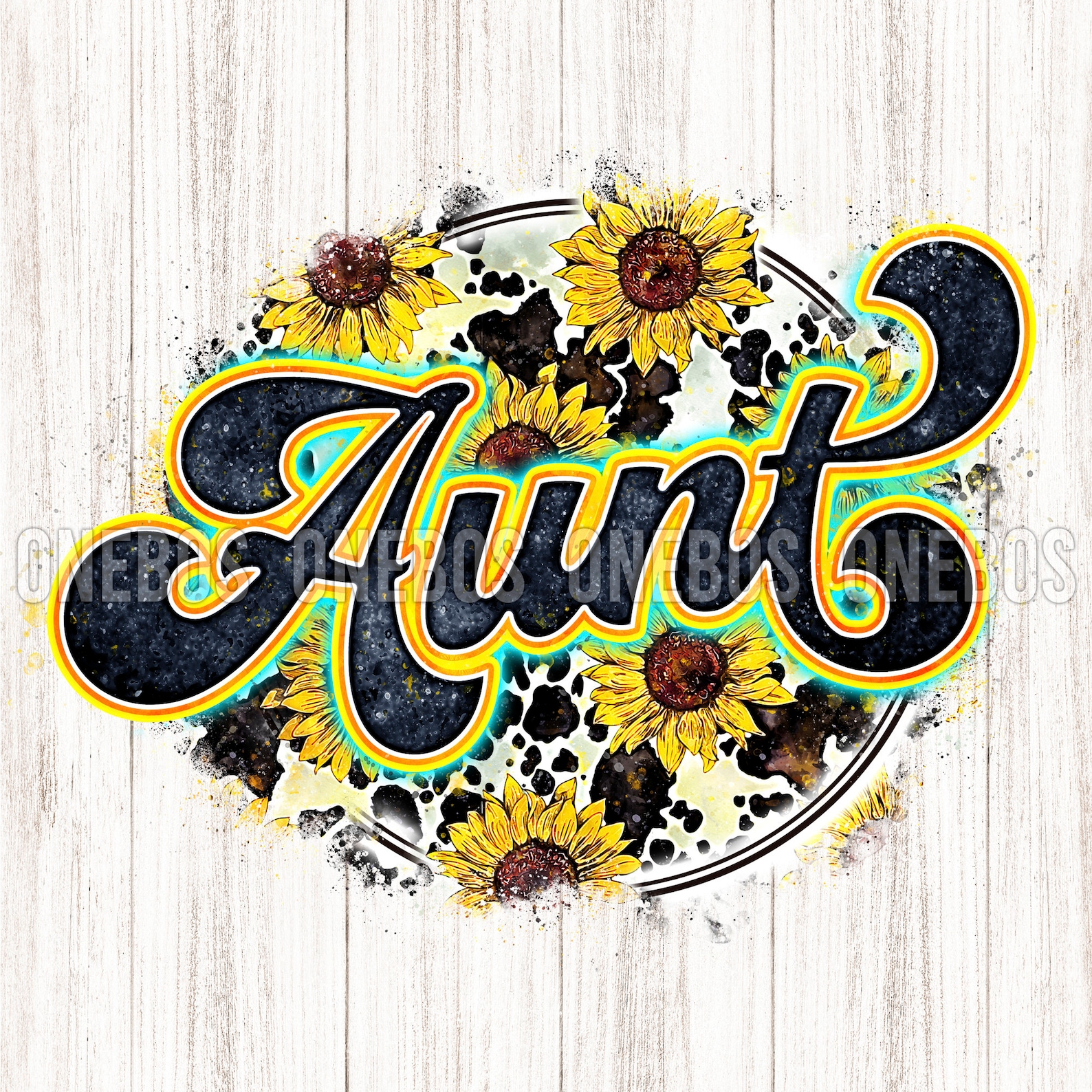 Digital Aunt PNG With Cow Sunflower Print Retro Letters - Etsy