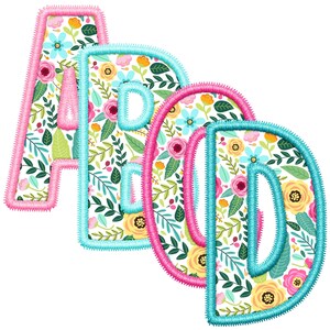 Flower Alphabet PNG, 4-pack Faux Embroidery Hand Drawn Spring Floral ...