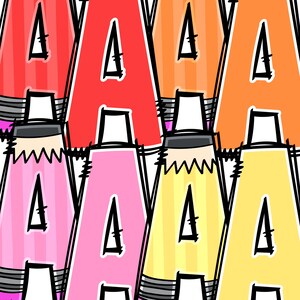 Pencil Doodle PNG Alphabet Bundle, 18 Sets, Mix of Pastel Pencils ...