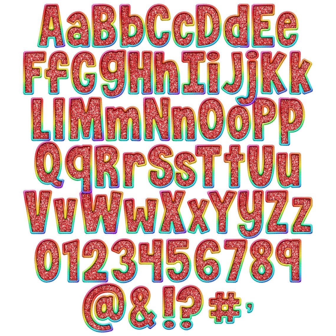 Digital Glitter PNG Alphabets, 10 Pack Bundle Faux Embroidery Classic ...