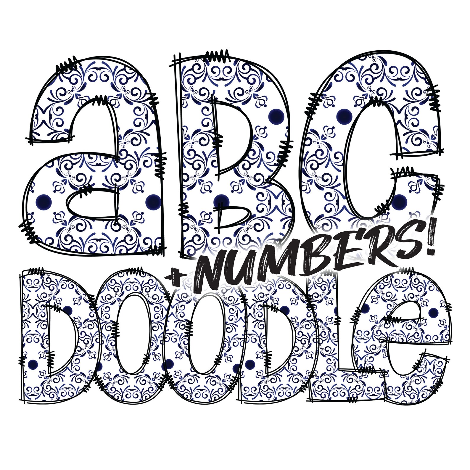 Digital Download Doodle Letters Blue Black Squiggle 1 - Etsy