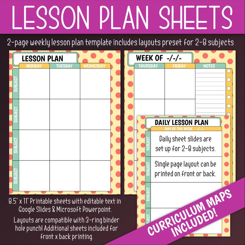 Lesson Plan Sheets & Curriculum Maps (editable) | Grid, Diagonal ...