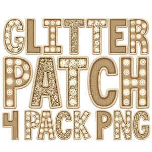 Vegas Gold Faux Embroidery PNG Alphabet Bundle, Elegant Boho Glitter ...