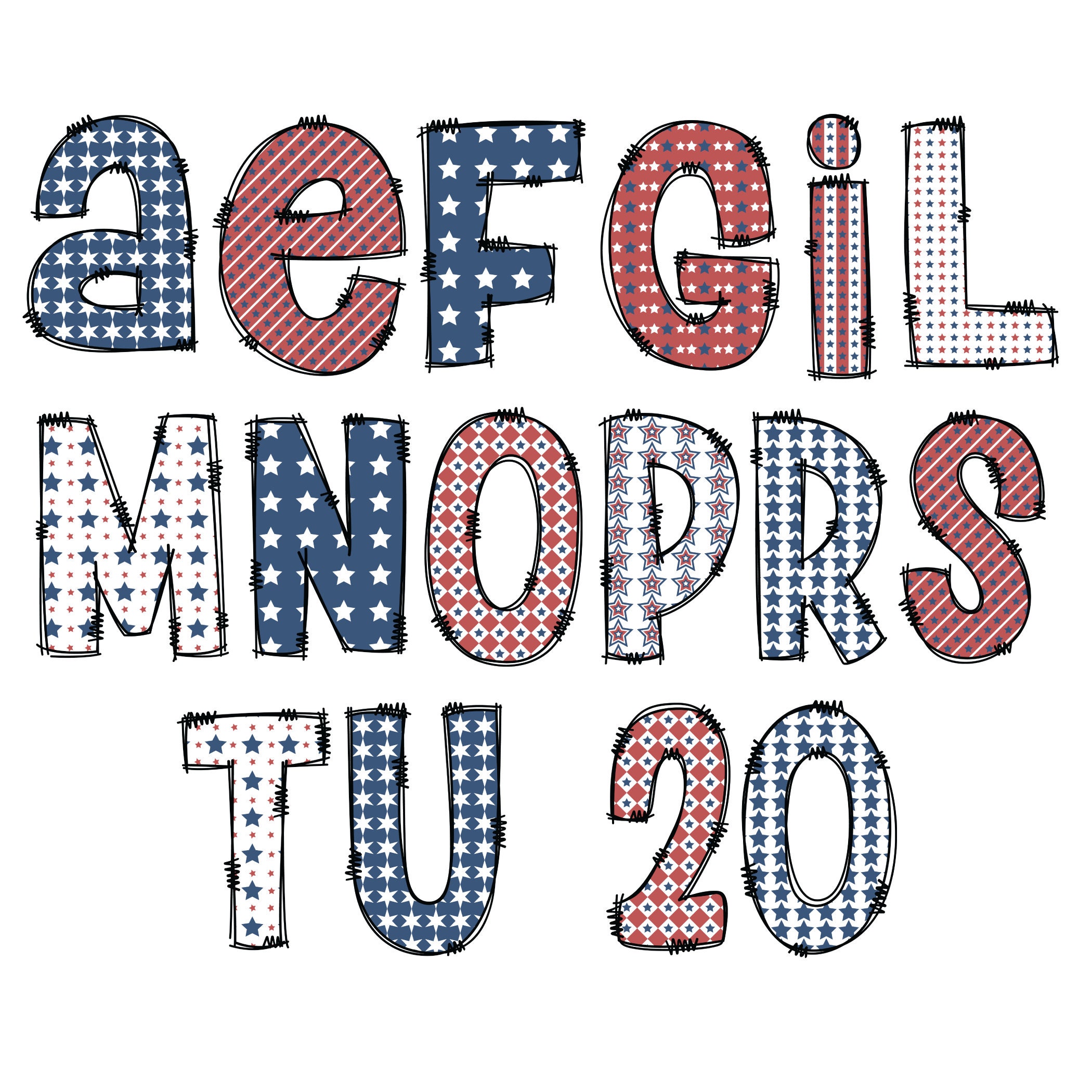 Digital Download Doodle USA Stars Stripes Patriotic Flag | Etsy