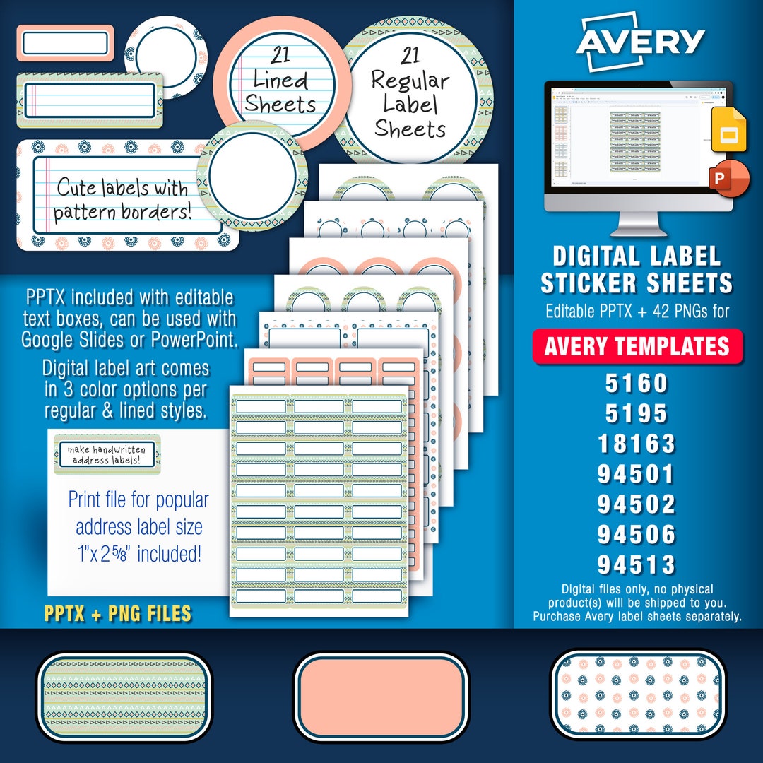 Label Sheet Templates Editable Text Avery Compatible - Etsy