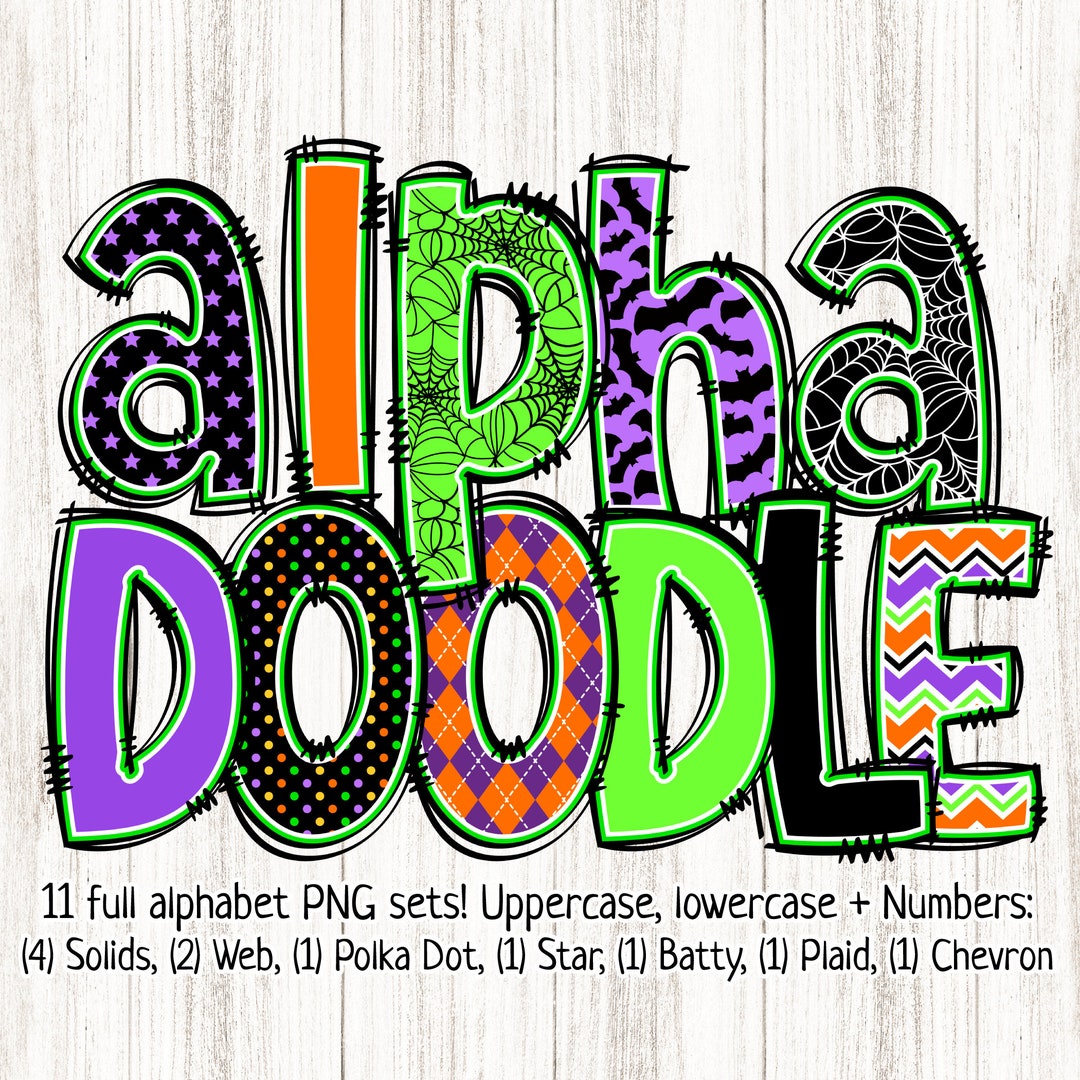 October Alphabet PNG, Orange Green Purple Black Doodle Letters ...