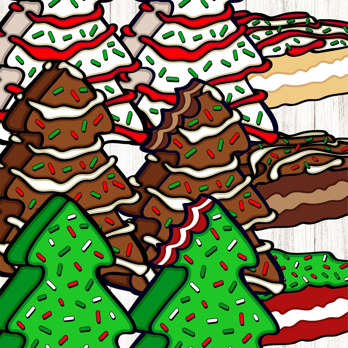 Tree Cake Alphabet PNG Bundle, Set of 3, White Brown Green Doodle ...