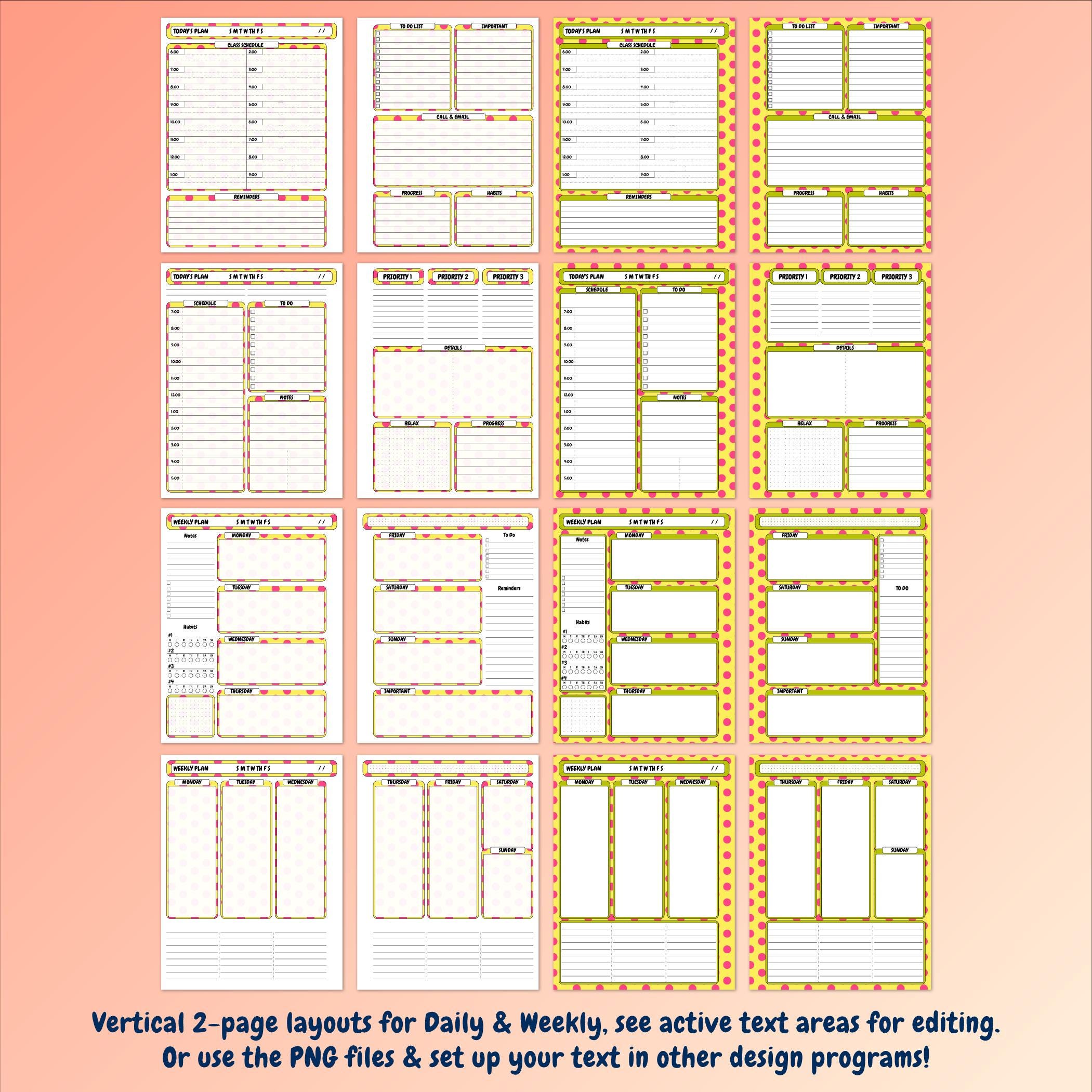 Calendar Pack - Editable Daily | Weekly | Monthly | Yearly | Polka Dots ...