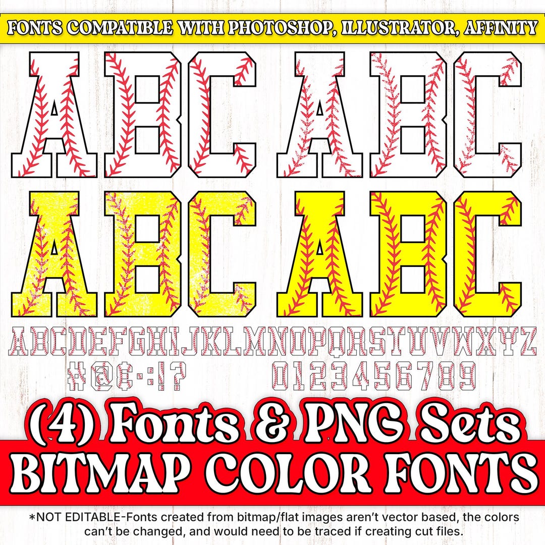 Color Fonts Download Pack | Baseball and Softball Blocky College Fonts ...