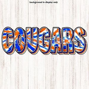 Cougars Mascot Digital Download PNG, Tie-dye Orange White & Blue ...