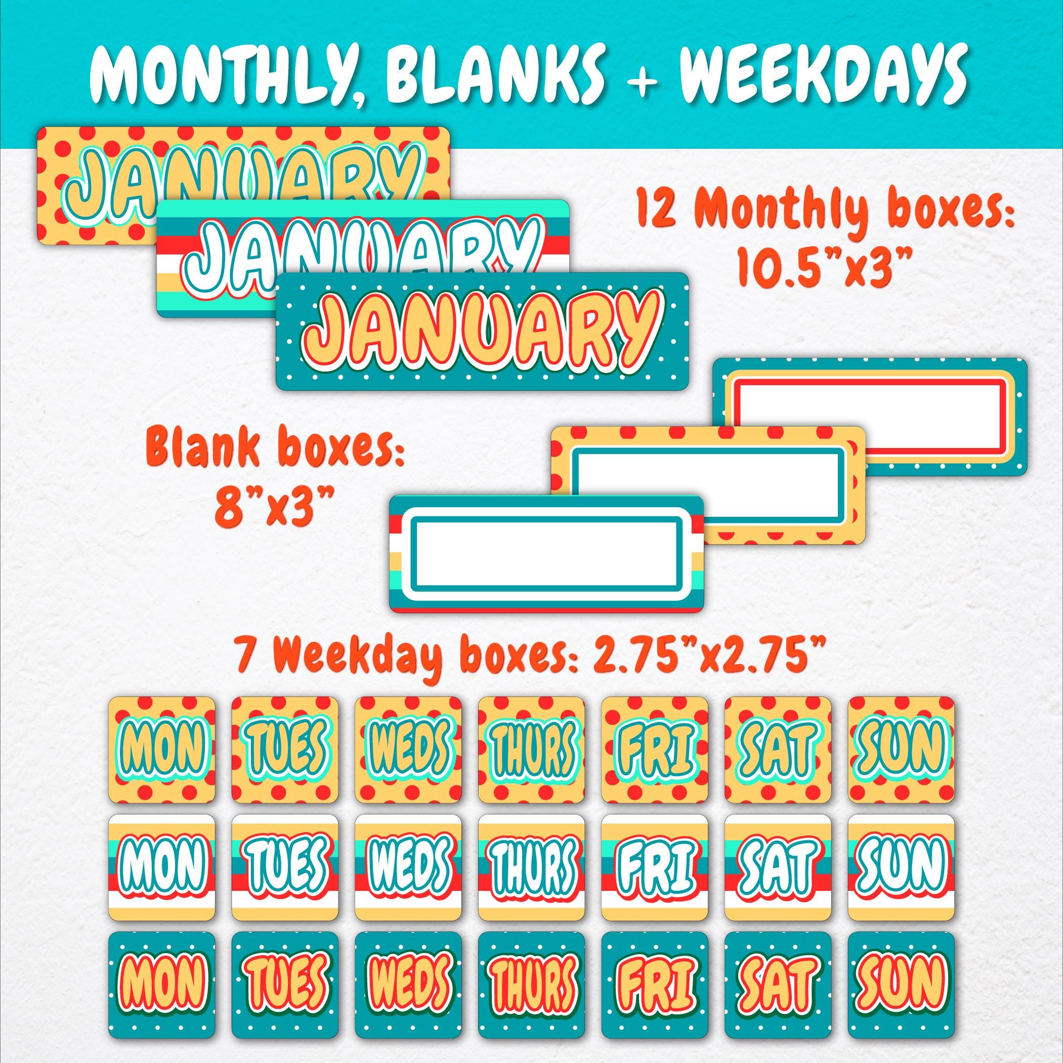 Wall Calendar - Pocket Chart for Teachers | Polkadot, Mini Dot, Stripes ...