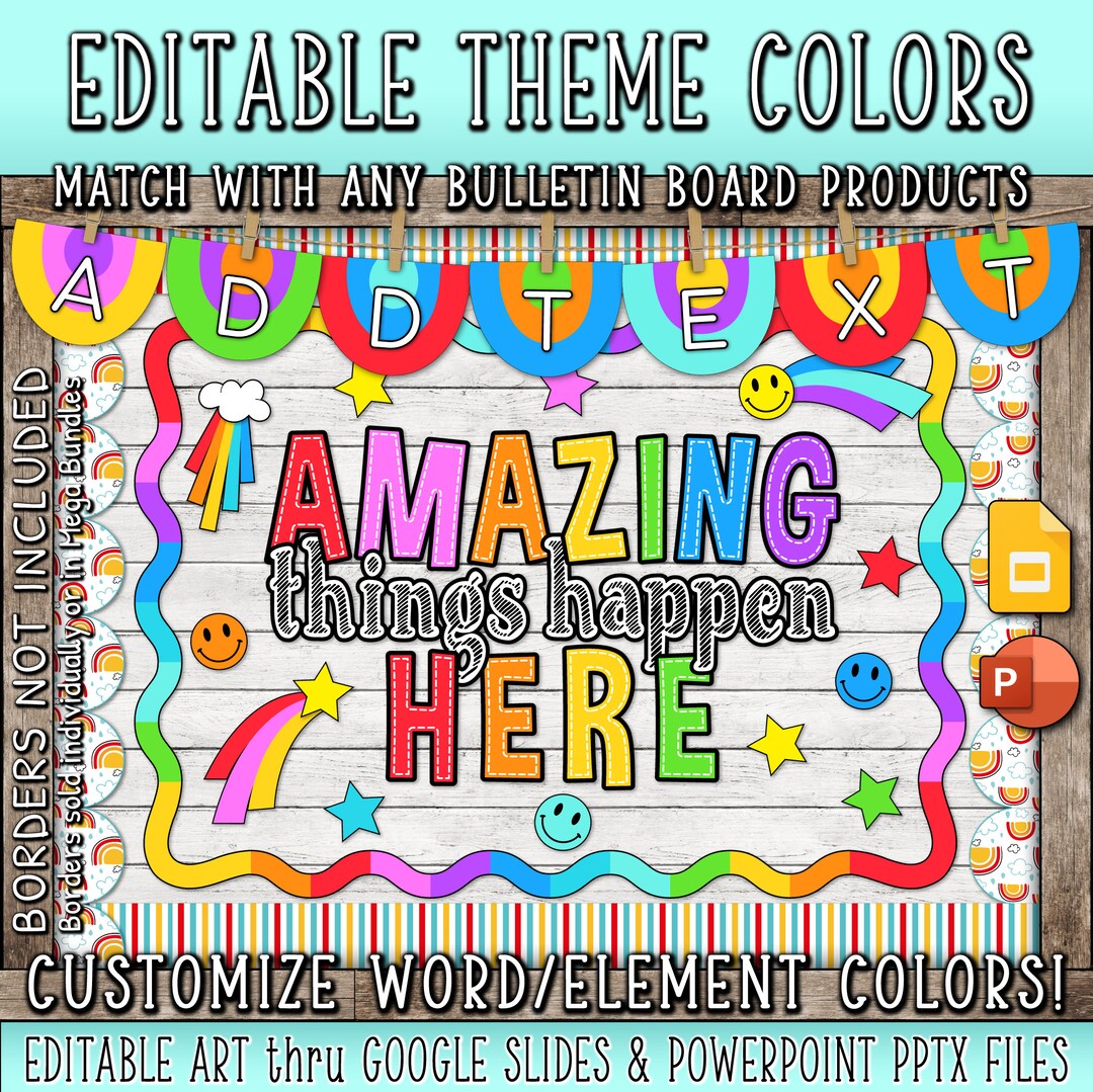 Theme Bulletin Board EDITABLE Text/art Door Decor Rainbow - Etsy