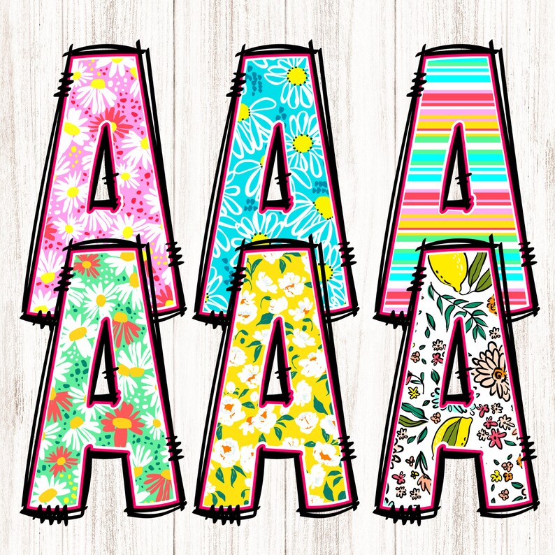 10 PNG Bundle Alphabet Doodle Sets With Floral & Polka Dots - Etsy