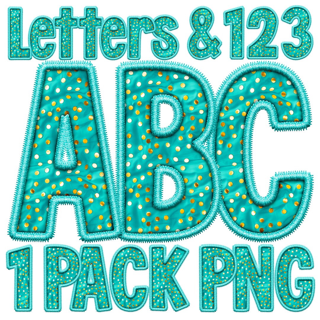 Teal and Gold Foil Dot Alphabet, Faux Embroidery Stitch Alpha, Classic ...